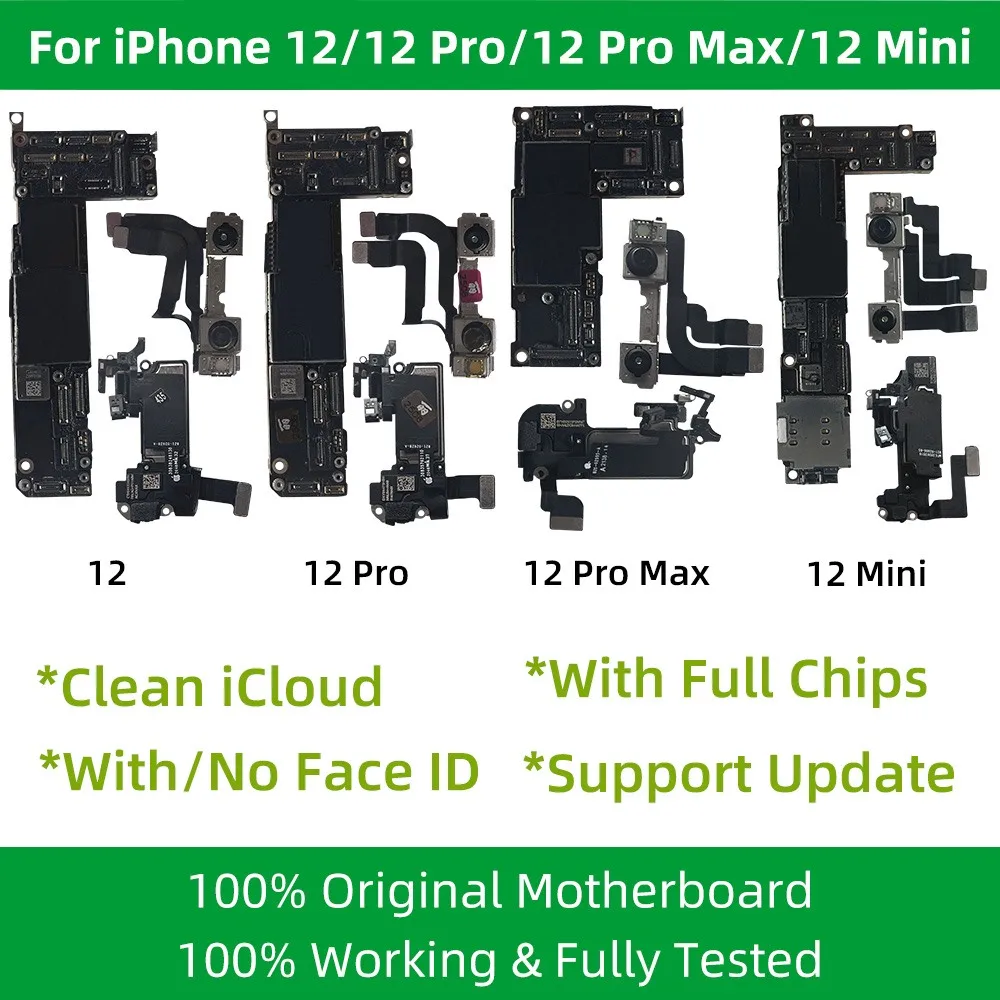Original For iPhone 12 Pro Max Motherboard With Face ID unlocked ...