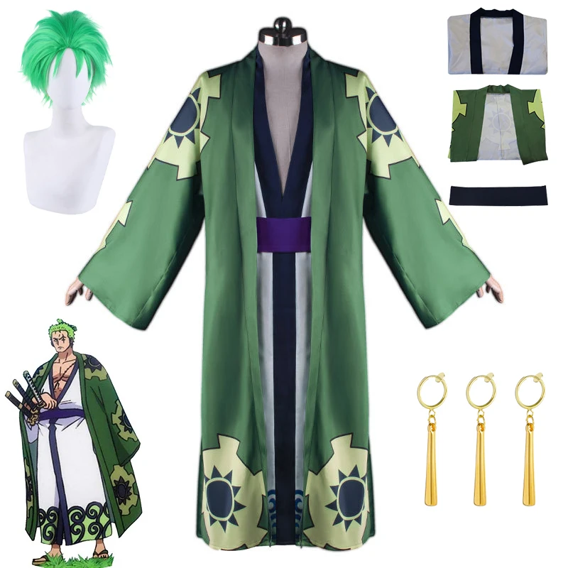 Roronoa Zoro Cosplay Trajes Anime Wano País Cosplay Kimono Robe Cinto ...