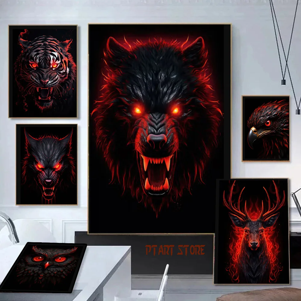 Black-and-Red-Wildlife-Poster-Print-Fierce-Evil-Tiger-Red-Bear-Owl ...