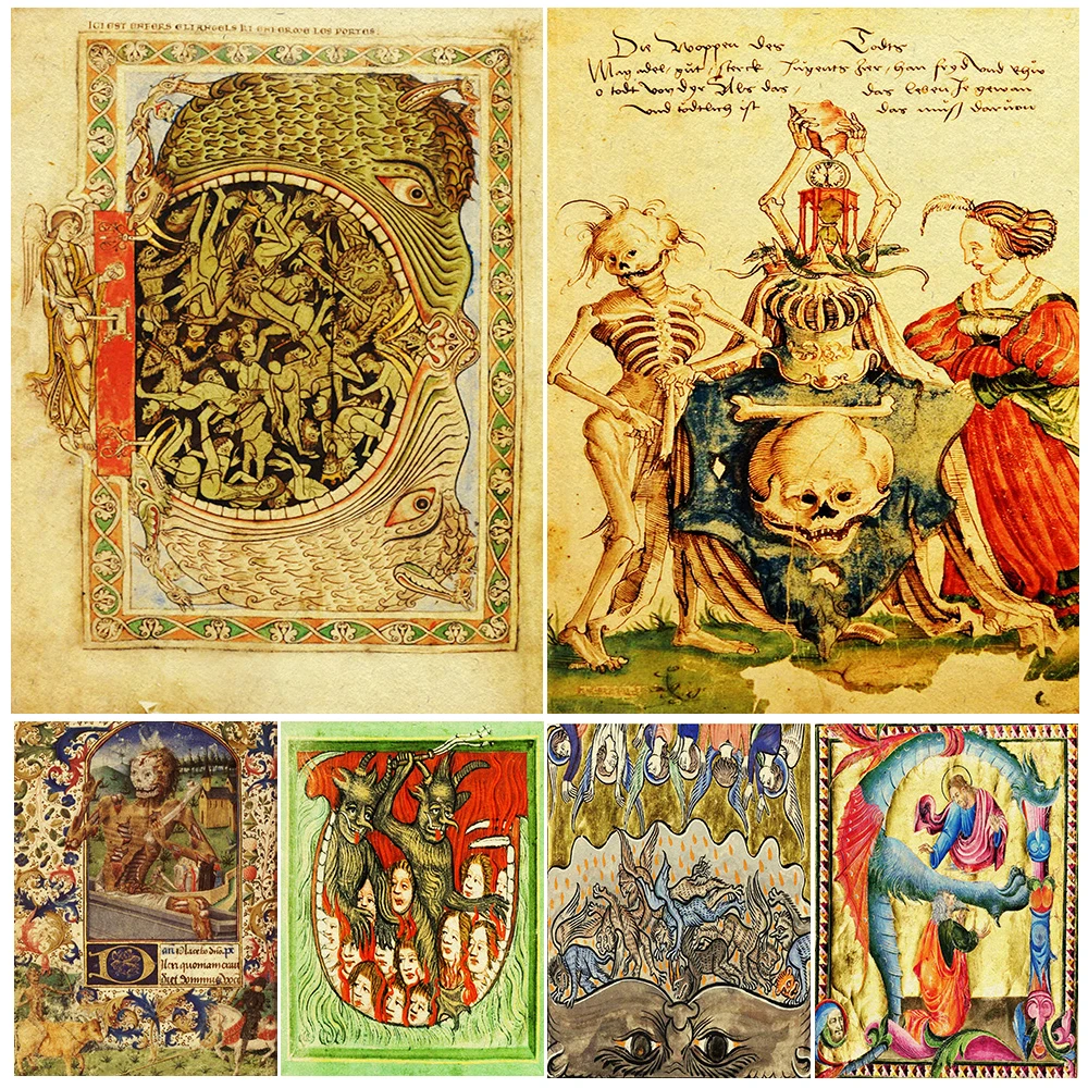 Horror-Purgatory-Illustrations-Vintage-Wall-Art-Canvas-Painting-Sinful ...