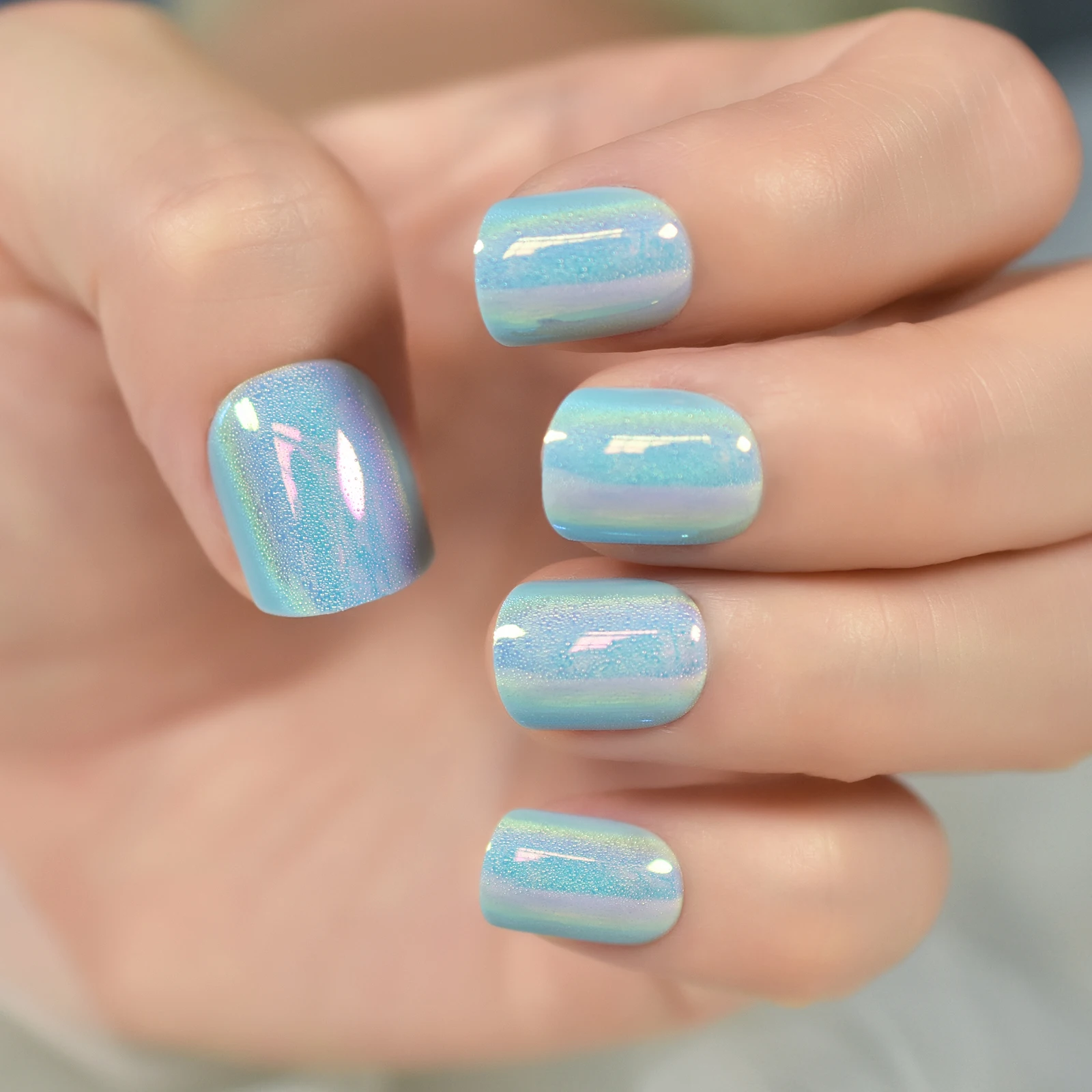 Light Blue Glitter Acrylic Nails