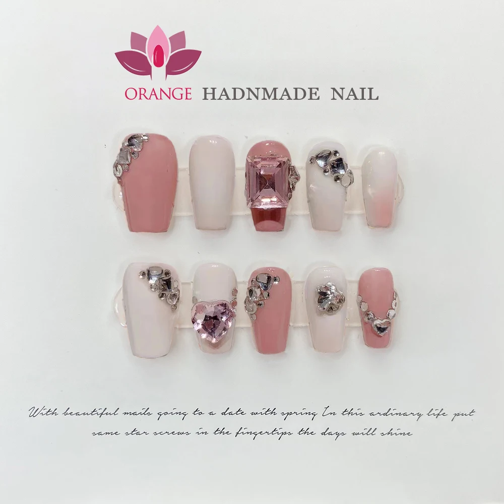 Handmade Fake Nails Set Press On Full Cover Luxury Coffin Head ...