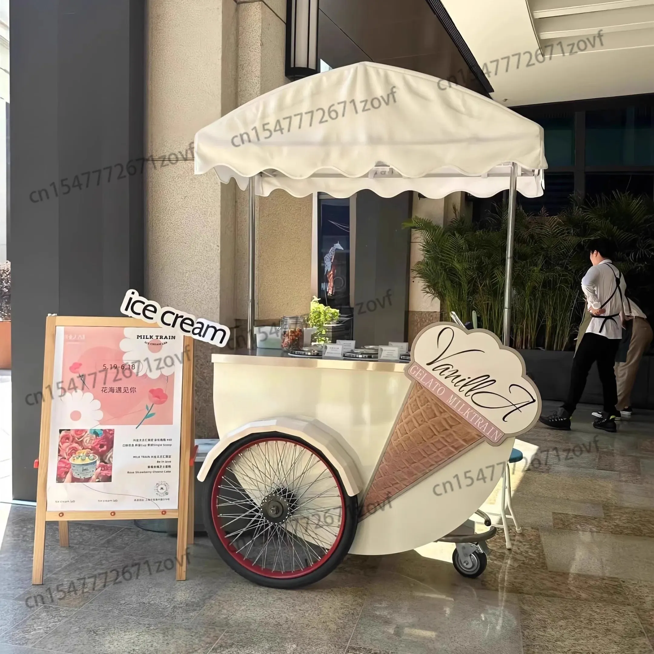 Shopping mall store outdoor display cart movable hand push ice cream ...