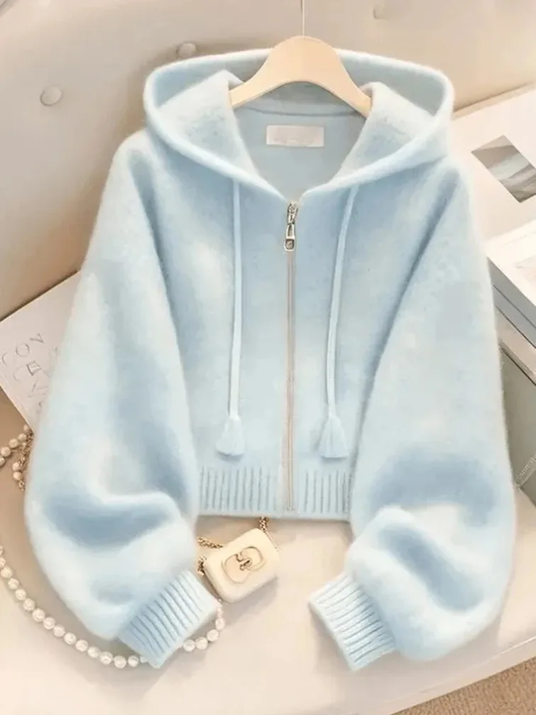 New Soft Blue Cardigan Sweaters Women Long Sleeve Elegant Knitted ...