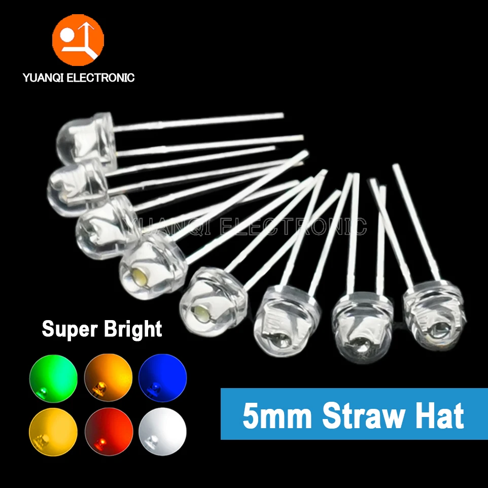 50pcs 5mm Straw Hat LED Super Bright White 0.3W 0.5W 0.75W F5 Power ...