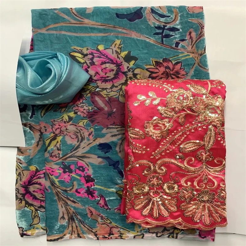 3.5+2 Yards Hot Sale Ghana Style Satin Velvet Flannel Lint Silk Fabric ...