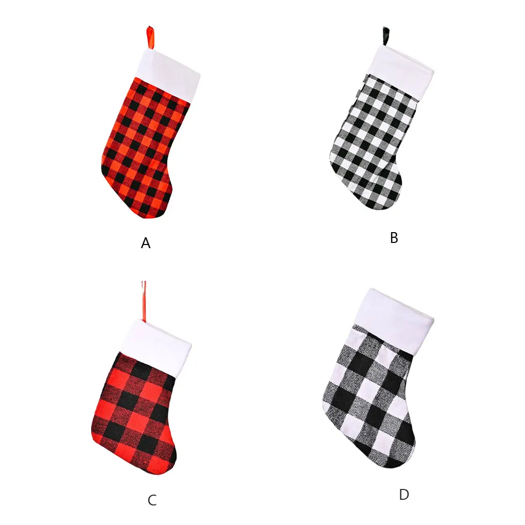 Grid-Christmas-Stockings-Gift-Packaging-Socks-Holder-Home-Decor-Goodie ...
