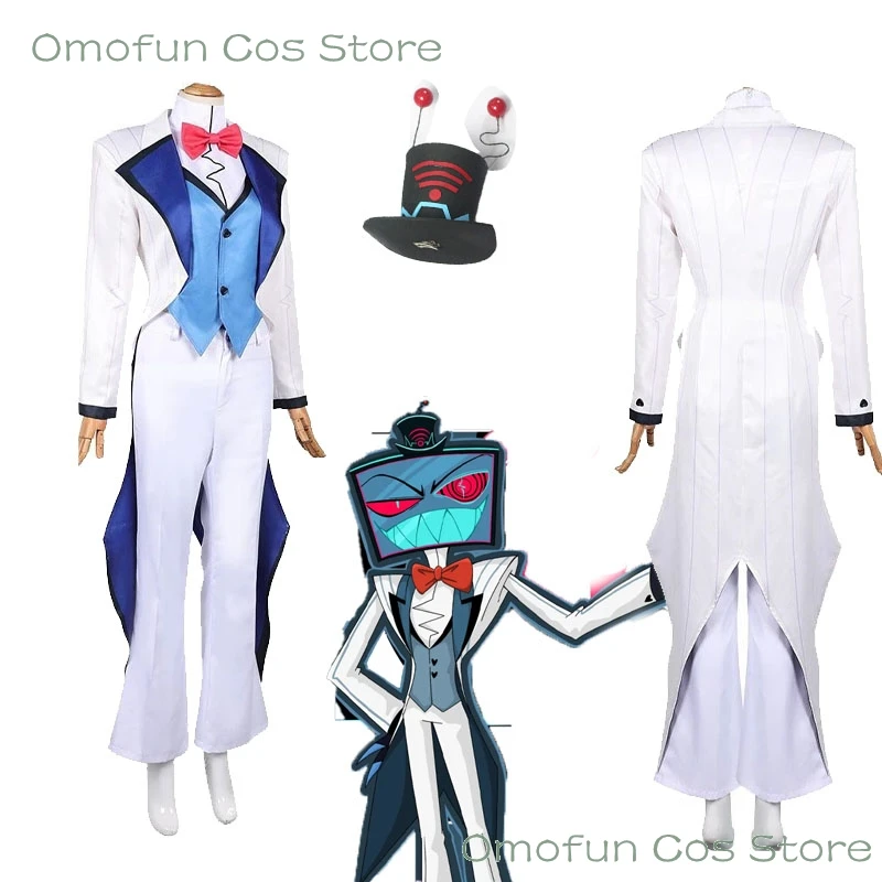 HazbinS2 Vox Cosplay White Outfit Suit Clothes TV Demon Tuxedo Tailcoat ...