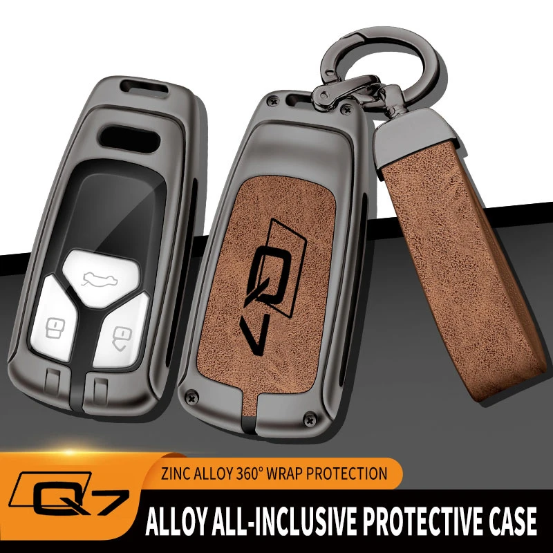 Metal Leather Car Key Cover Protector Car Case For Audi Q7 A3 A4 A5 C5 ...