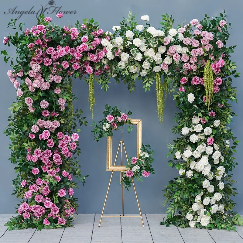 Luxury-Wedding-Stage-Backdrop-Flower-Stand-Purple-Pink-White-Rose-Green ...