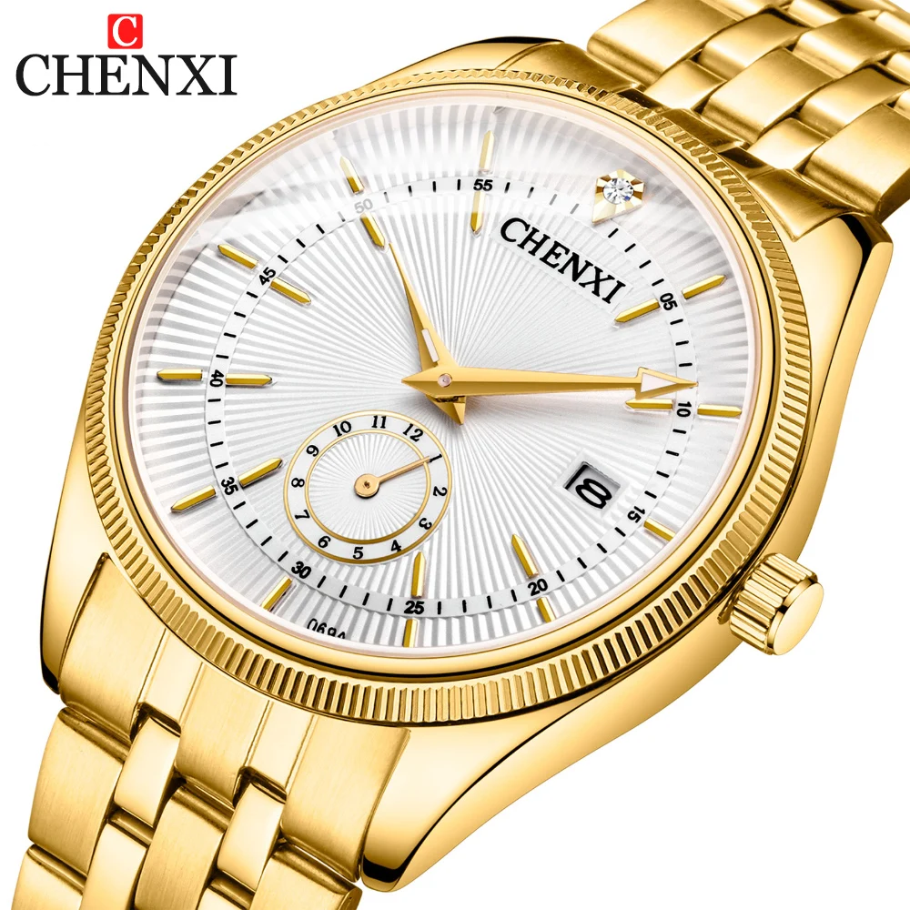 CHENXI Fashion Couple Golden Watches Casual Men and Women Quartz Watch ...