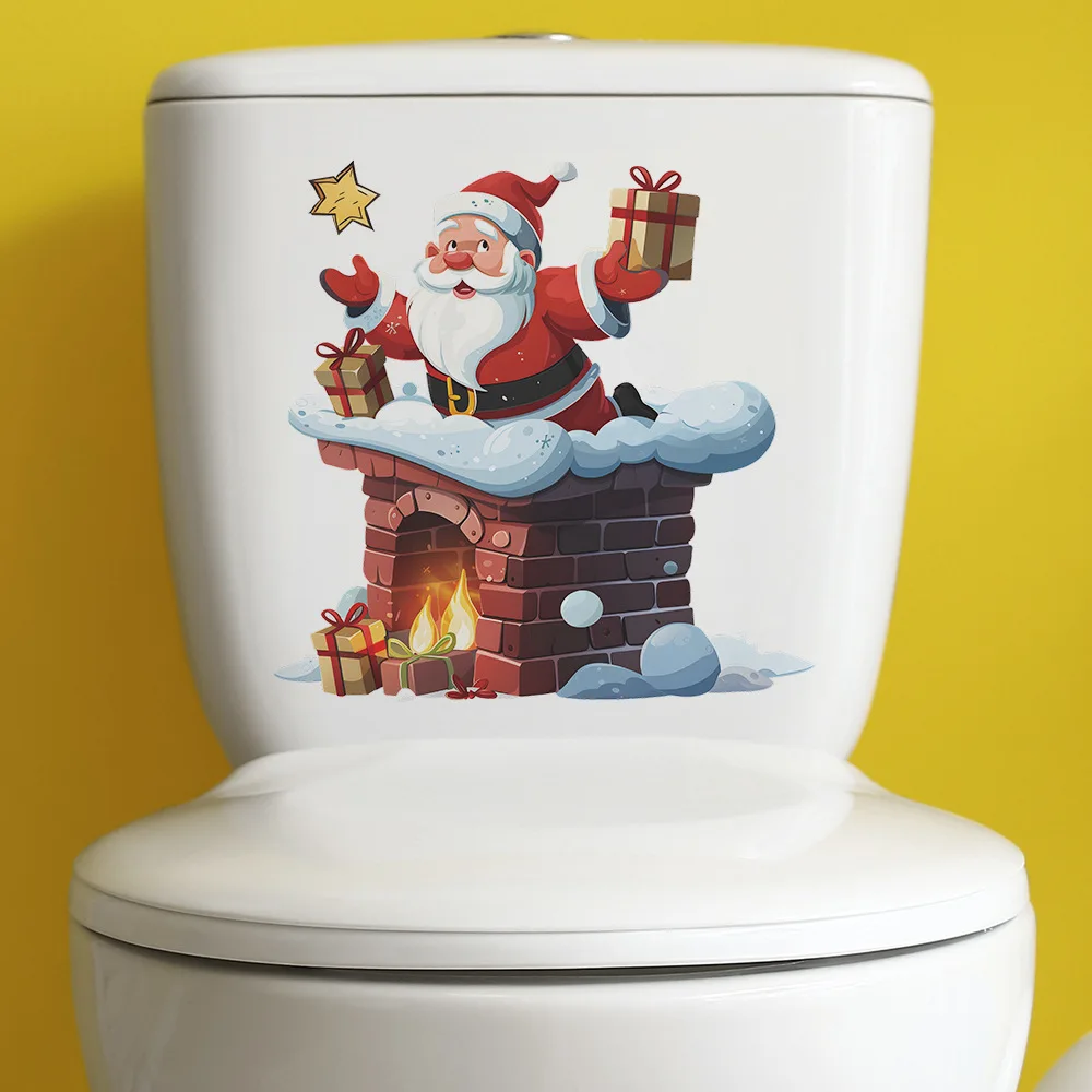 Cartoon Santa Claus Chimney Wall Sticker Christmas Toilet Decoration ...