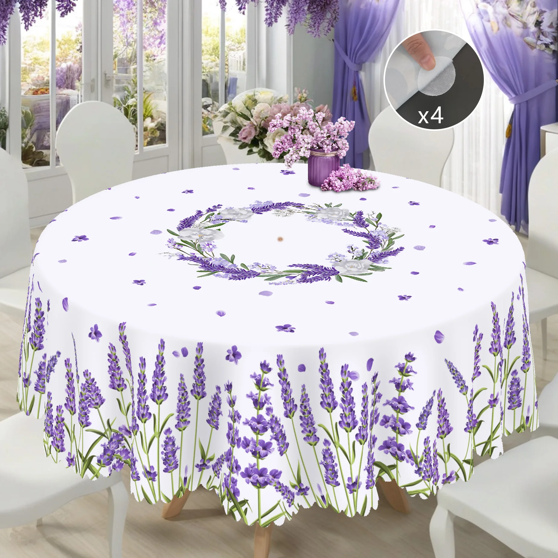 1 Piece Spring and Summer Purple Lavender Pattern Round Tablecloth ...