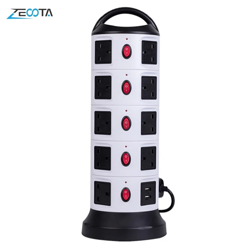 Power Strip Vertical Surge Protector Uk Plug Tower Extension Sockets 5 Layers 19 Way Outlets ...
