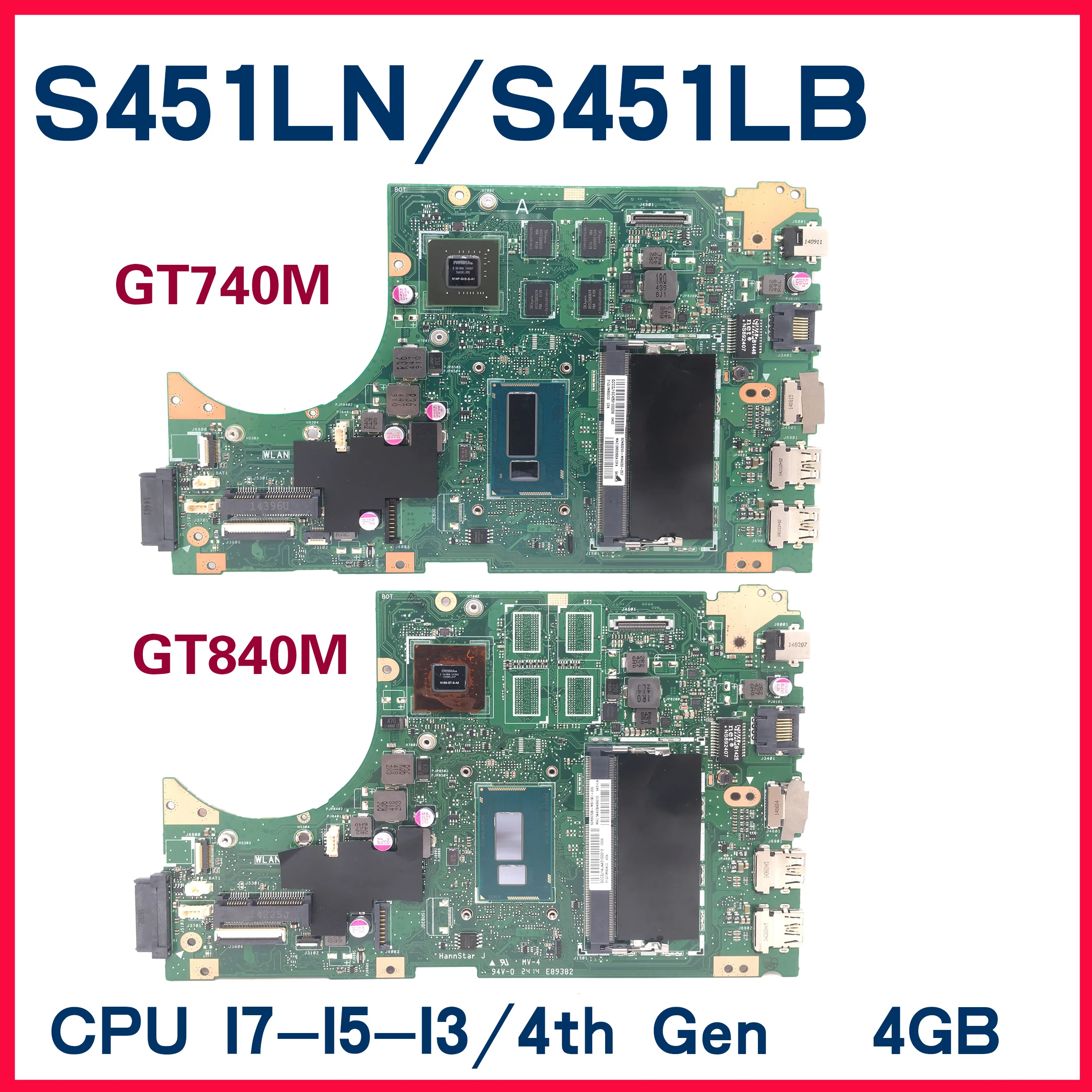 S451 Asus S451LA V451 V451L S451LN S451LB 노트북 마더 보드 I7 I5 I3 4th Gen ...