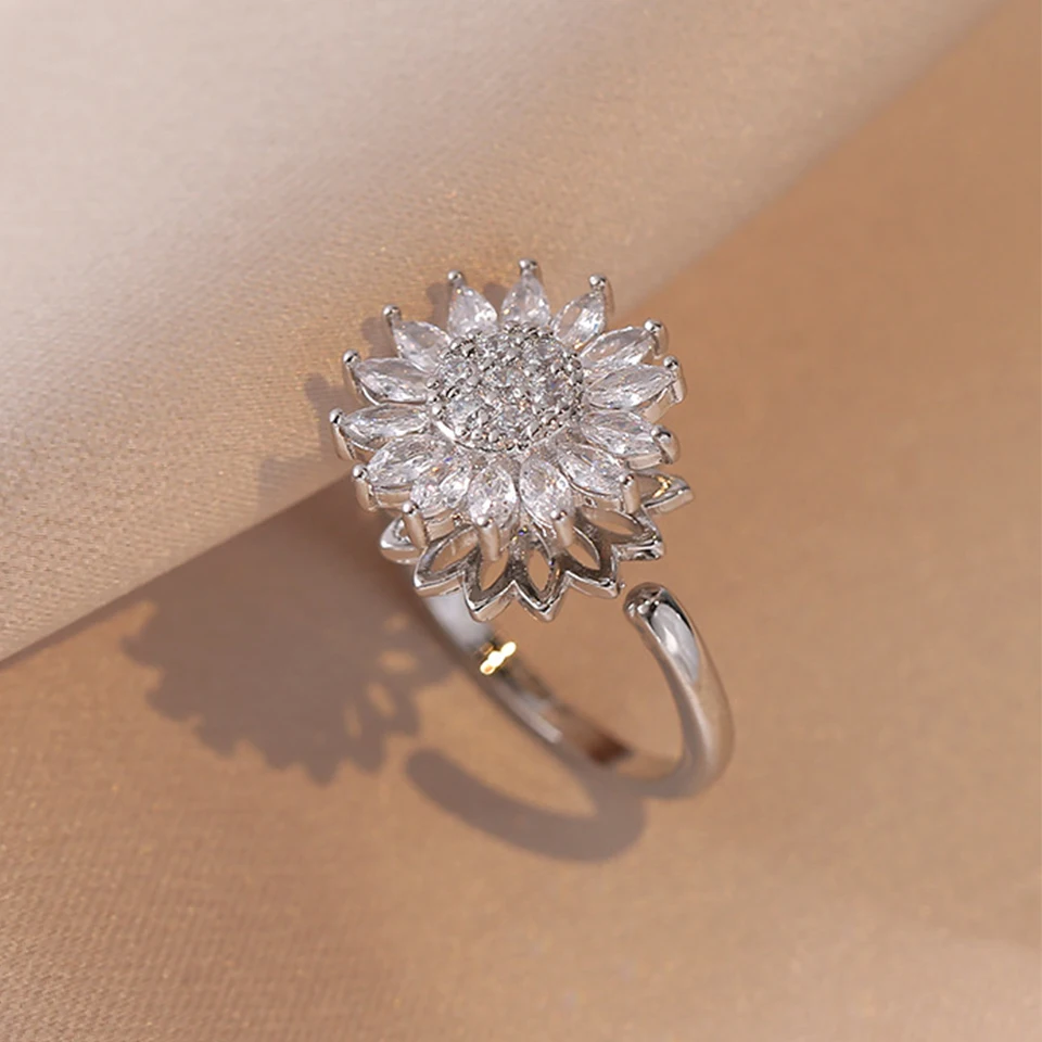 Fashion-Crystal-Sunflower-Rings-For-Women-Elegant-Clear-Zirconia-Adjustable-Flower-Ring-Trending ...
