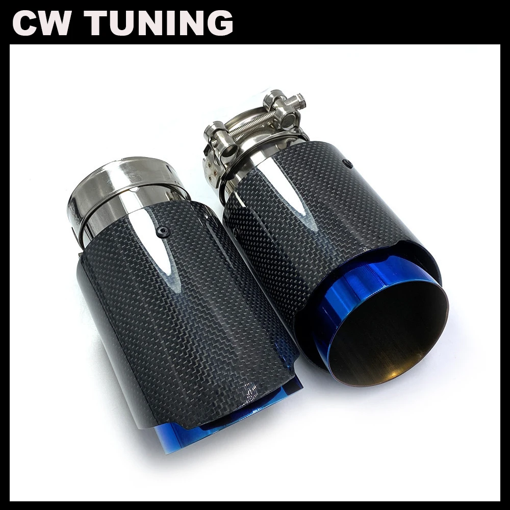1Pcs Single Car Exhaust tip Blue Pipe Glossy Plain Carbon Muffler Pipe ...