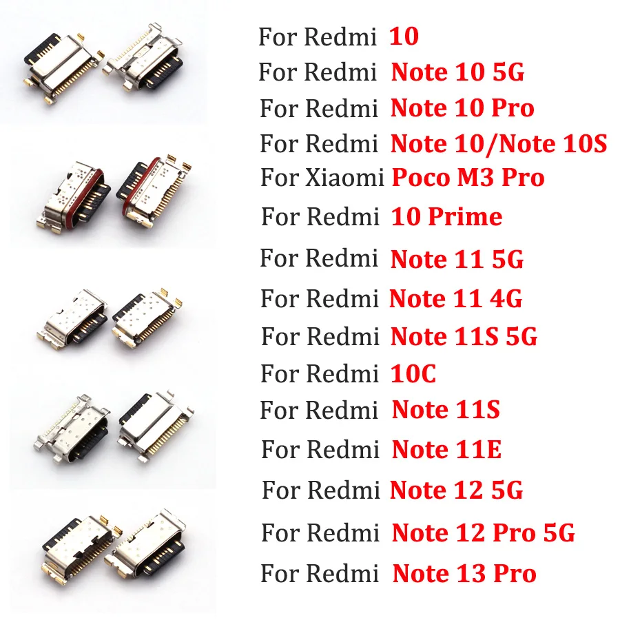10PCS Type-C Jack Plug For Xiaomi Redmi 10C Note 11E 10S 11 12 Pro 5G ...