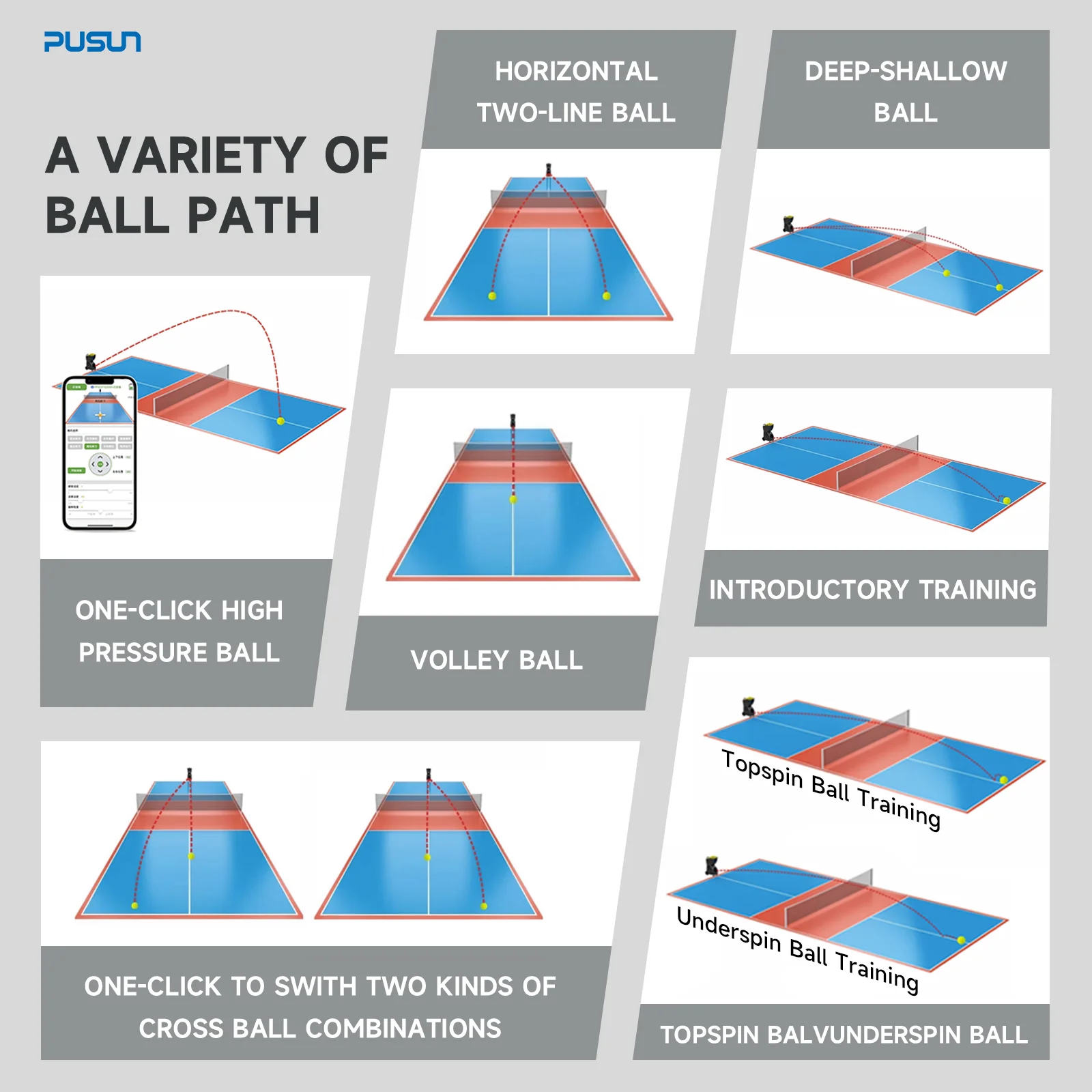 Pickleball Balls PUSUN Pickleball Machine, PP-Smart 100W Pickleball ...