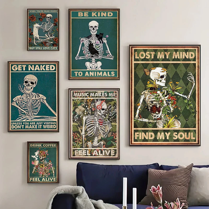 Retro-Funny-Skeleton-Skull-Poster-And-Print-Canvas-Painting-Lose-Your ...