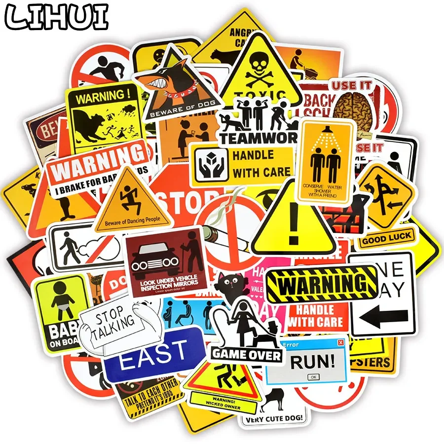 100-PCS-Banning-Signs-Stickers-Warning-Danger-Reminder-Waterproof-Decal ...