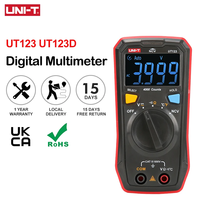 UNI-T-UT123-UT123D-Mini-Digital-Multimeter-Temperature-Tester-Data-AC ...