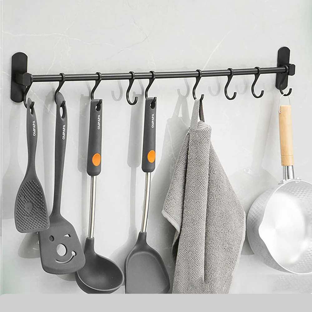 Wall-Mounted-Kitchen-Utensil-Black-Hanging-Hook-for-Spoon-Pot-Spatula ...