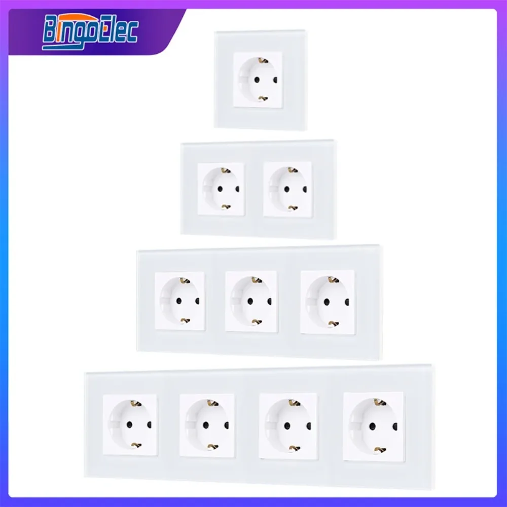 EU-Socket-with-Crystal-Glass-Panel-Electric-Outlets-110-250V-16A-Double ...