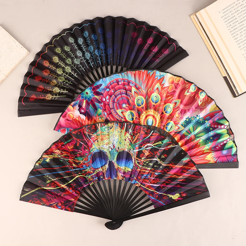 Folding-Fan-Hand-Fans-Rainbow-Print-Bamboo-Bone-Fan-Cooling-Handheld ...