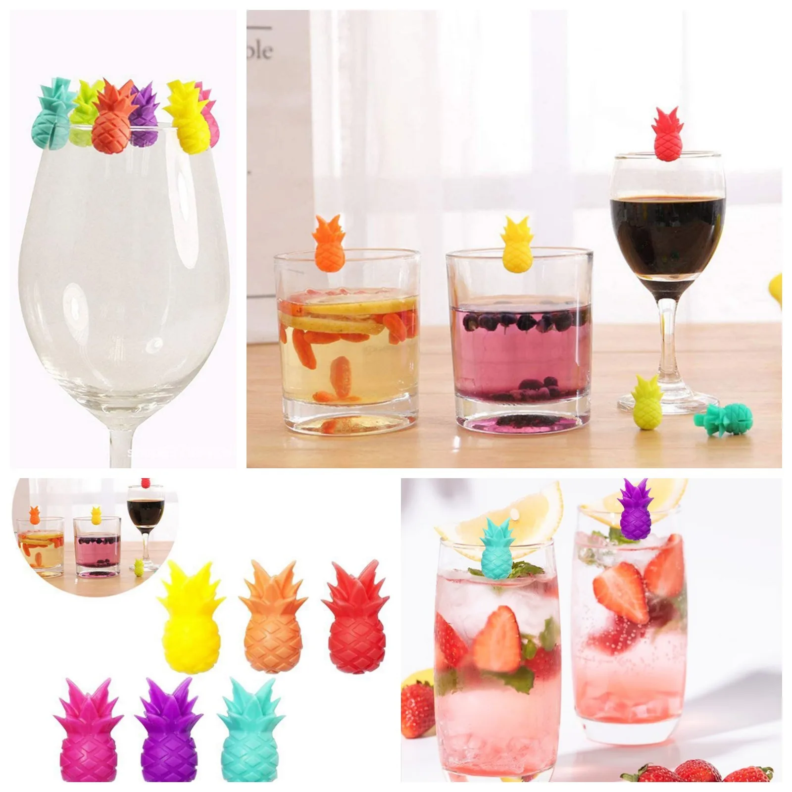 6-Pieces-Wine-Glass-Charms-Drink-Markers-Cute-Pineapple-Glass ...
