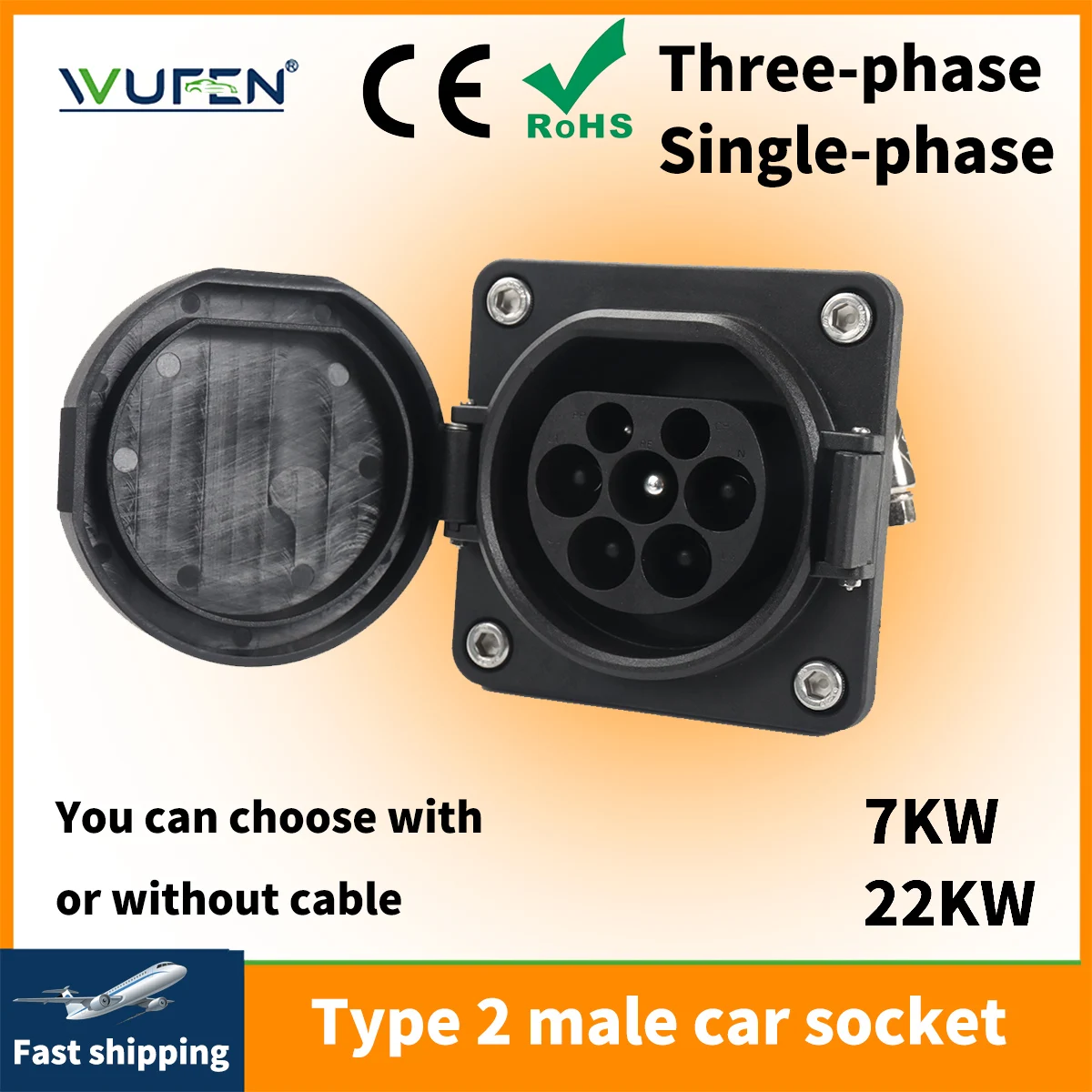 WUFEN IEC 62196-2 Type 2 Male Socket 16A 32A Single Phase Three Phase ...