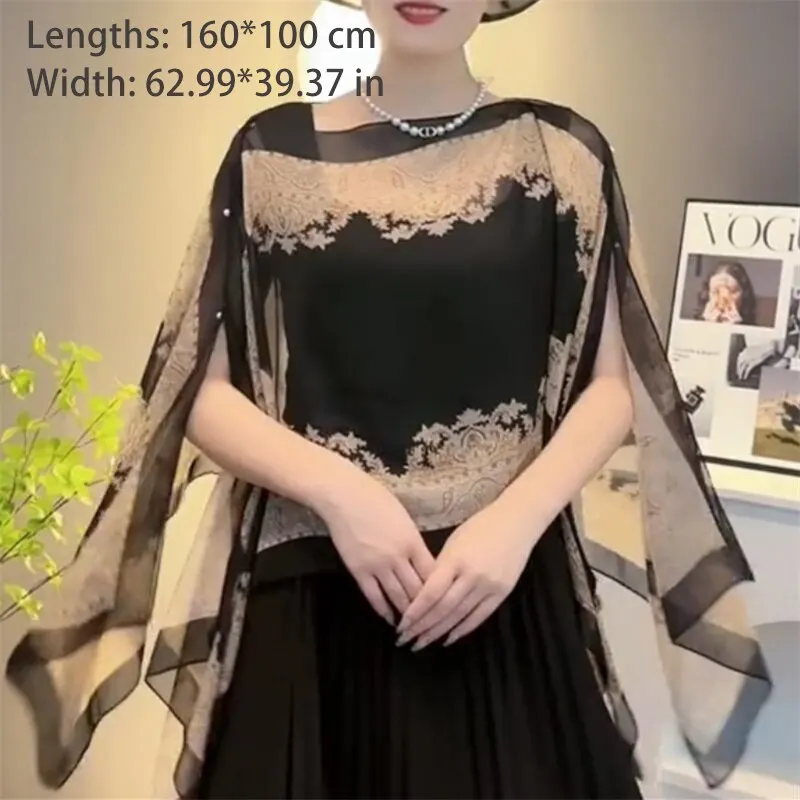 Women Shawl Loose Chiffon Shawl Beaded Pearl Buckle Sunscreen Thin ...