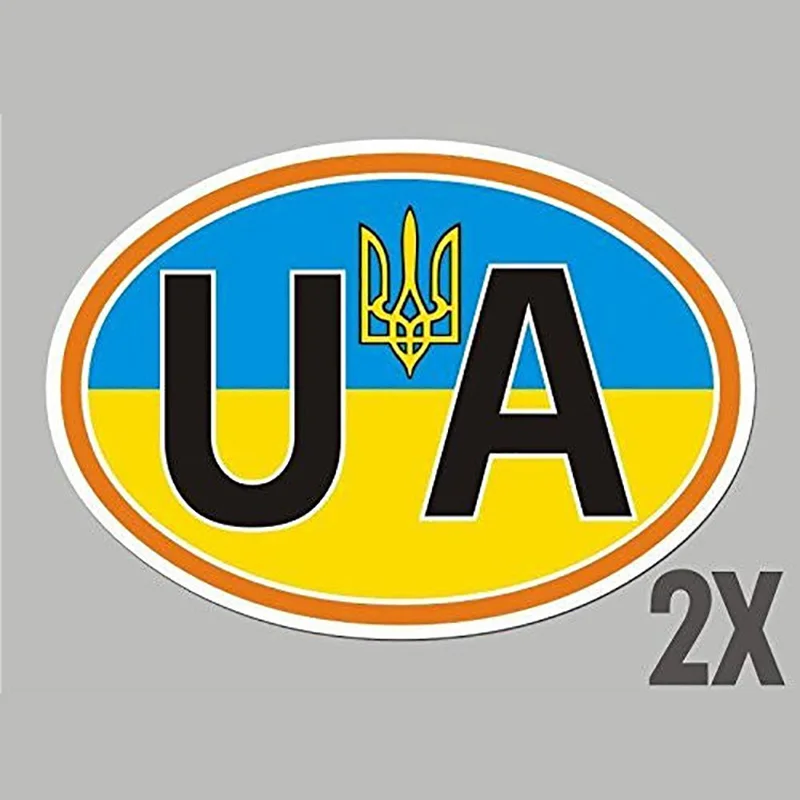 2 PCS Ukraine OVAL Stickers Ukrainian Tryzub Flag Decal Bumper Car Bike ...