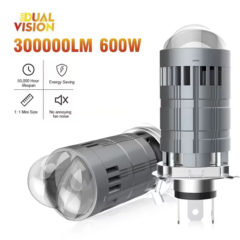 600W H4 Bi Mini LED Projector Lens 300000LM Plug and Play Car Bulb ...