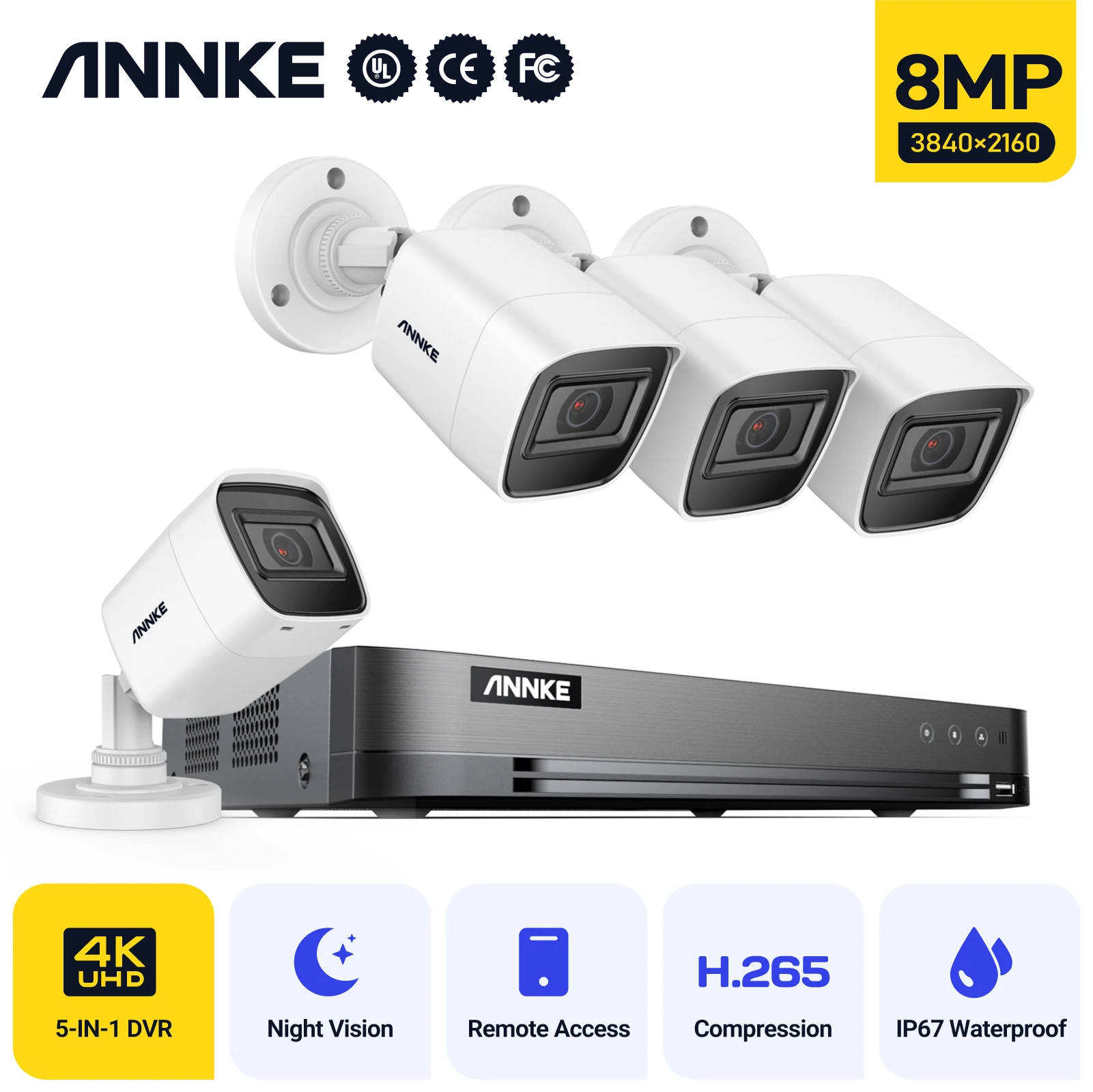 ANNKE 4K Ultra HD Video Surveillance Camera System 8CH 8MP H.265 DVR ...