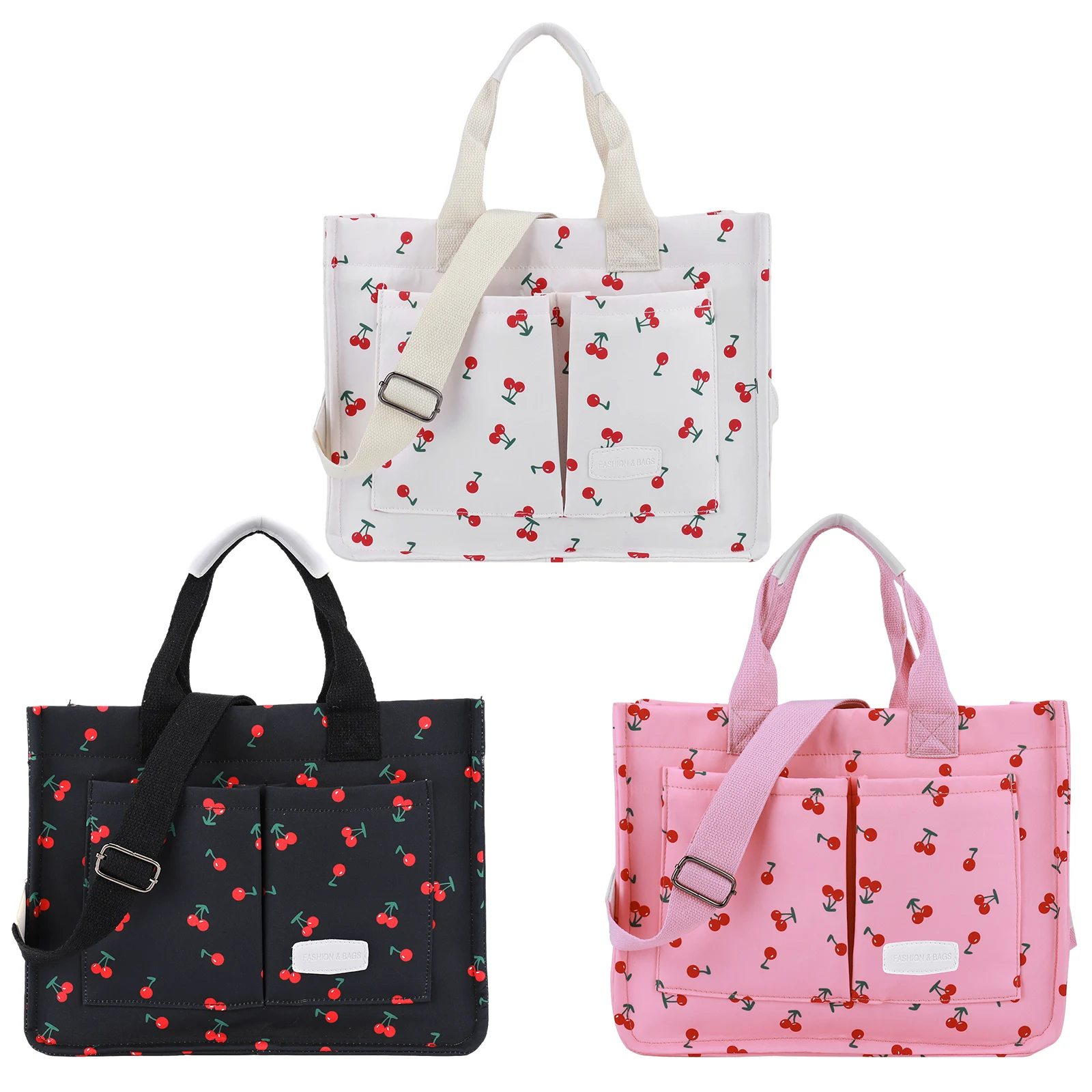 Women-Cherry-Pattern-Tote-Bag-Multi-Pocket-Cherry-Printed-Tote-Handbag ...