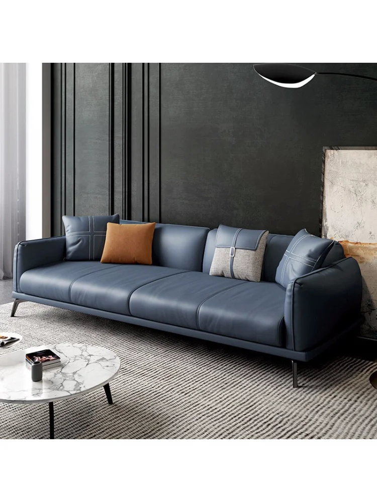 Italian minimalist leather sofa Living room top layer cowhide three ...