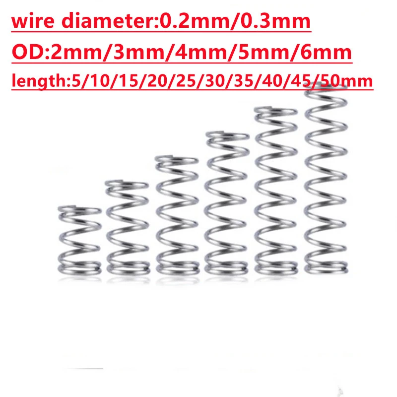 20pcs/lot 0.2mm 0.3mm Stainless Steel Micro Small Compression spring OD ...
