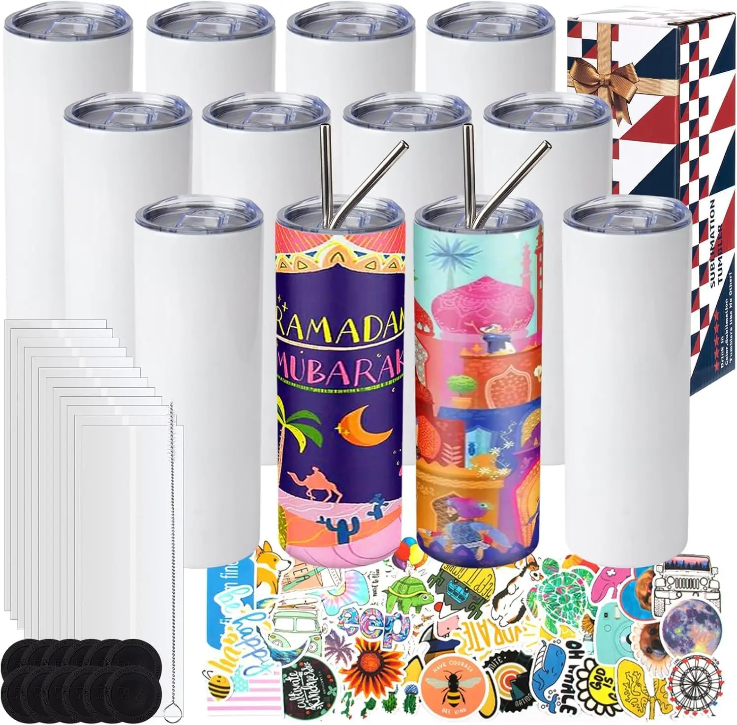 12-Pack 20 oz Sublimation Tumbler Set: Double-Walled Stainless Steel ...