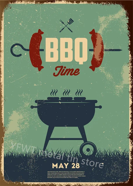 Grill Family Dinner Plaque Metal Vintage Bbq Tin Sign Restaurant Wall ...