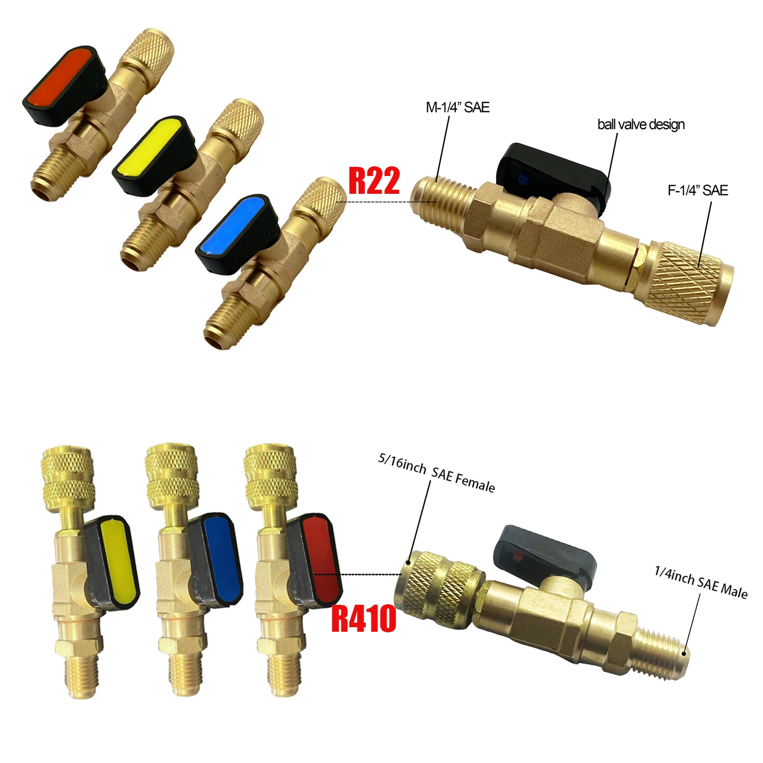 1/4 Sae Brass Refrigerant Ball Valve Adapter R22 R410a HVAC AC ...