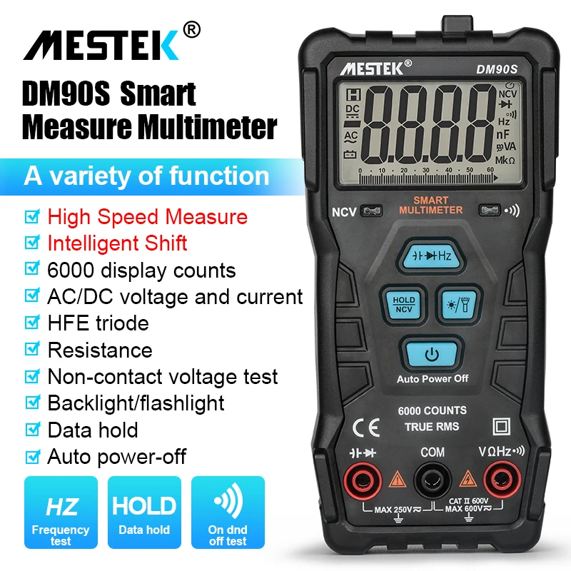 Mestek Multimeter 6000 Counts Ncv Digital Multimeter Auto Ranging Ac/dc ...