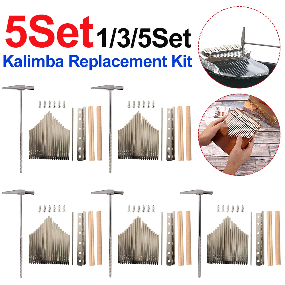 1-5Set-21-Keys-Steel-Kalimba-Replacement-Keys-Wood-Bridge-Tuning-Hammer ...