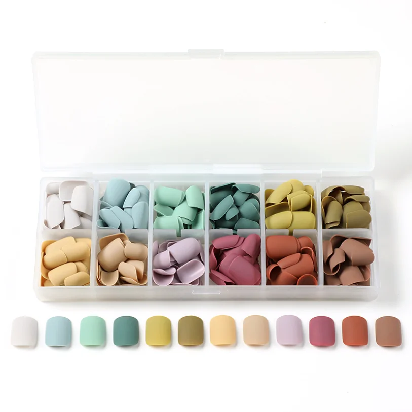 288Pcs-Box-Short-Style-12-Colors-Wearable-Fake-Nails-Art-Frosted-Simple ...