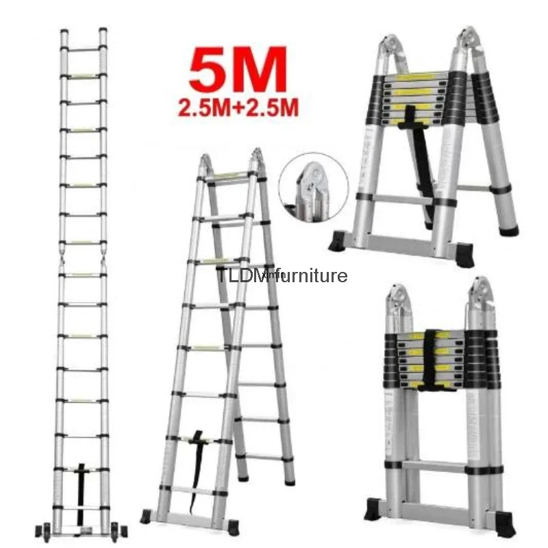 5M New Foldable Ladders Stable telescopic aluminum ladder Multi Purpose ...