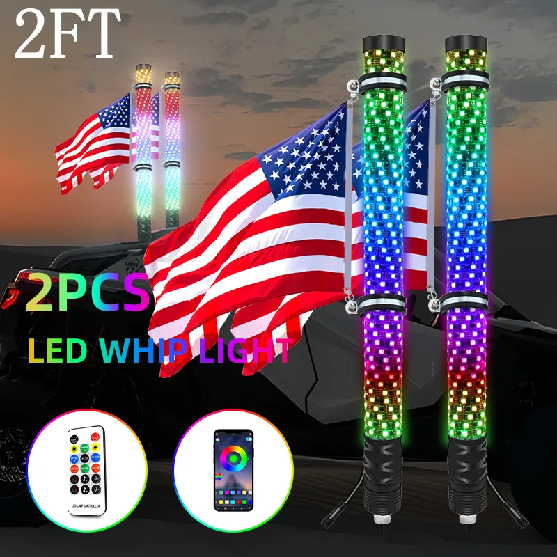 2FT-RGB-Flagpole-Light-LED-WhipWith-Remote-Control-LED-Beach-Flag ...