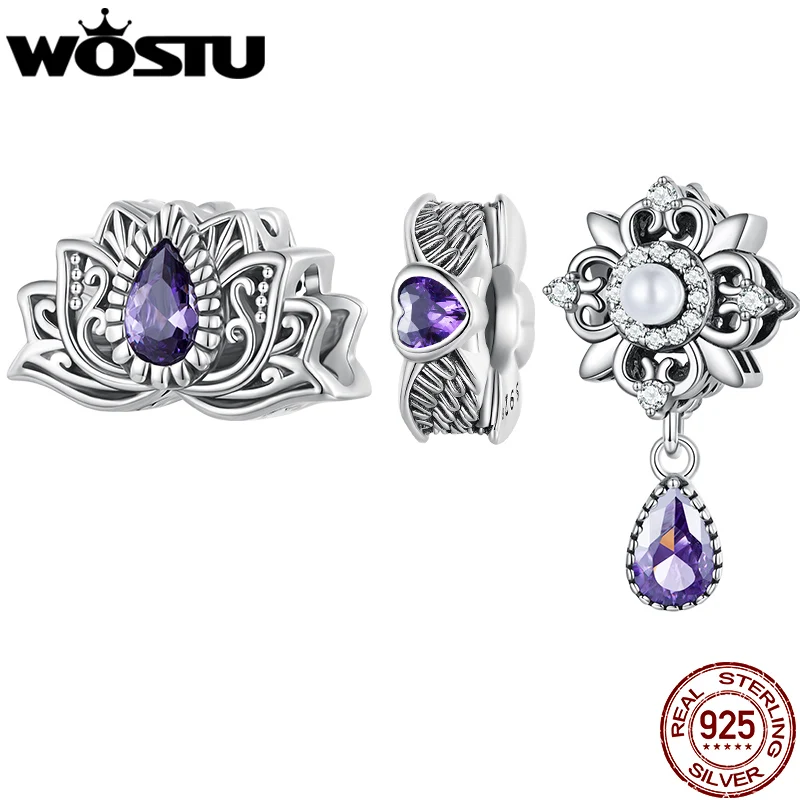 WOSTU-925-Sterling-Silver-Lotus-Flower-Beads-Purple-Crystal-Pearl-Charms-Drop-Pendant-Fit ...