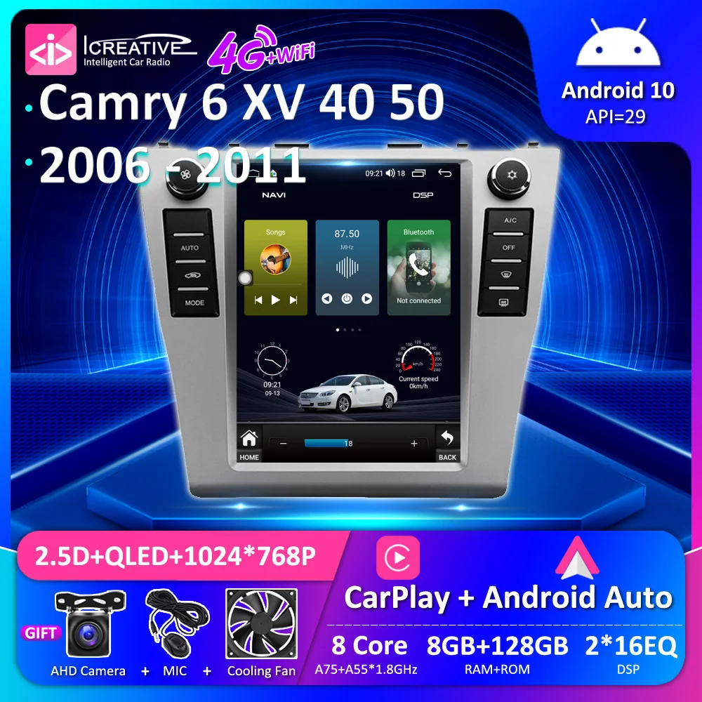 QLED-Android-10-0-For-Toyota-Camry-6-XV40-XV50-2006-2011-CarPlay-Auto ...