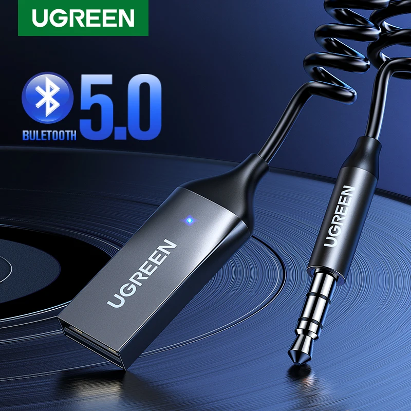 UGREEN 블루투스 수신기 5.0 어댑터 핸즈프리 자동차 키트 AUX 오디오 3.5mm 잭 음악 무선 수신기, 자동차 BT 송신기 용| | - AliExpress