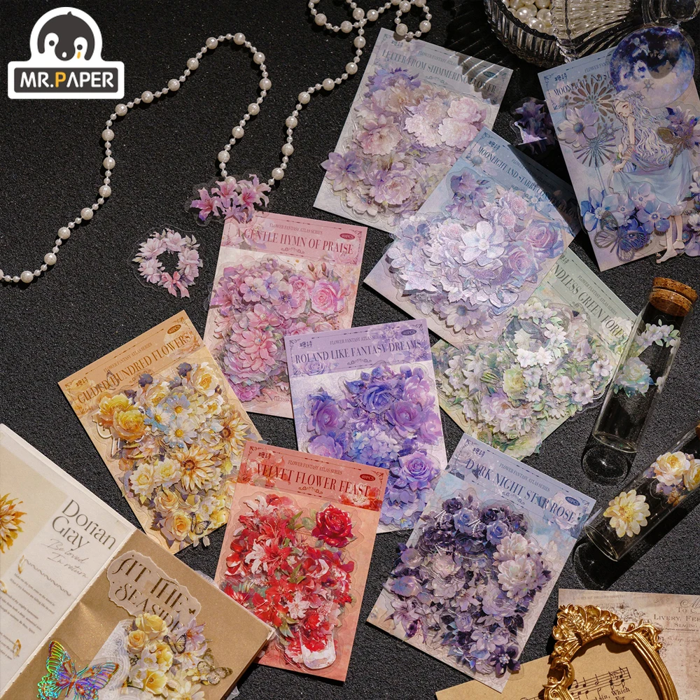 Mr-Paper-40pcs-pack-Light-Retro-Special-shaped-Flower-White-Ink-Sticker ...